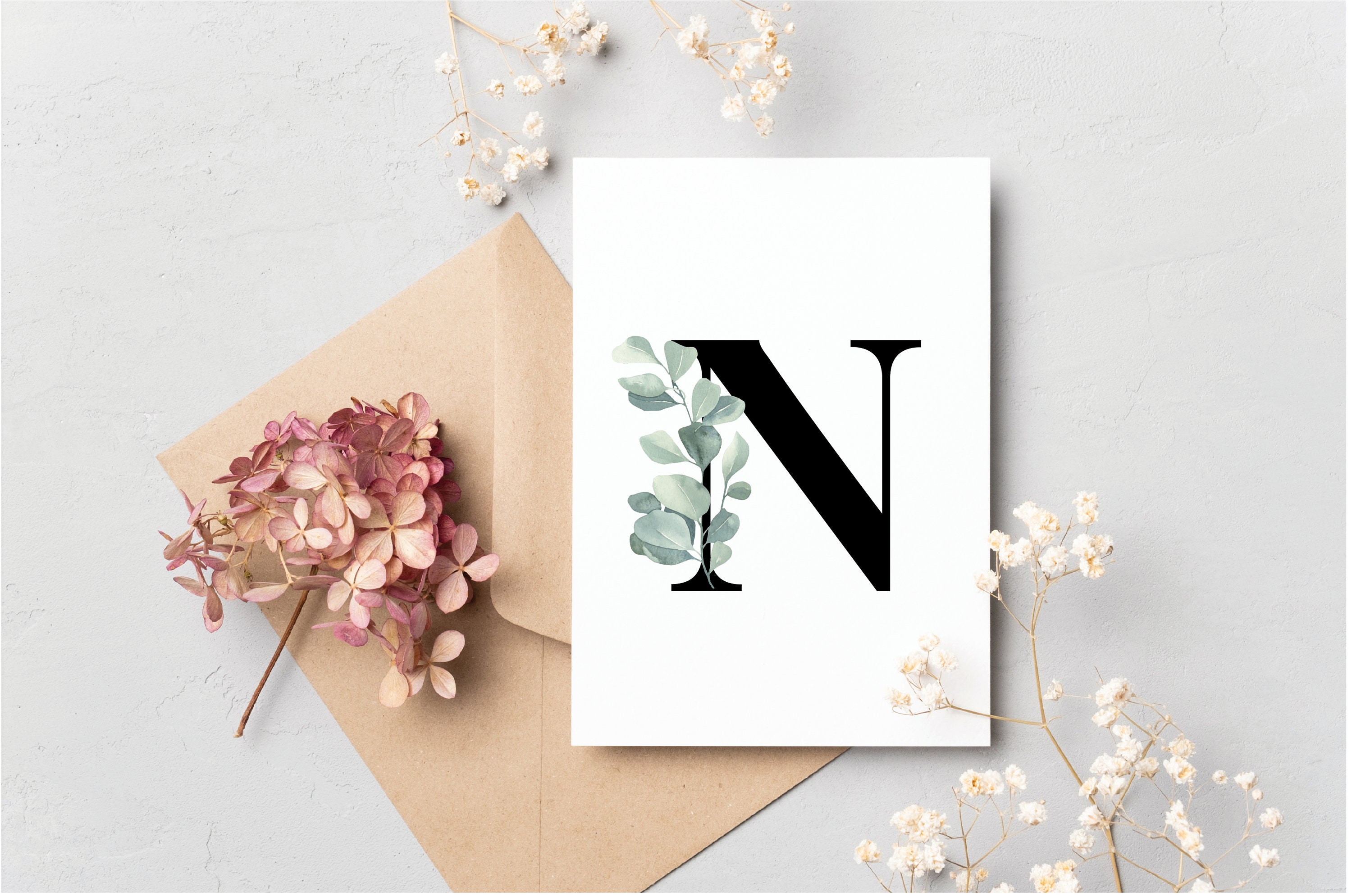 Watercolour Eucalyptus Alphabet, Floral Monogram Letters, Flower ...