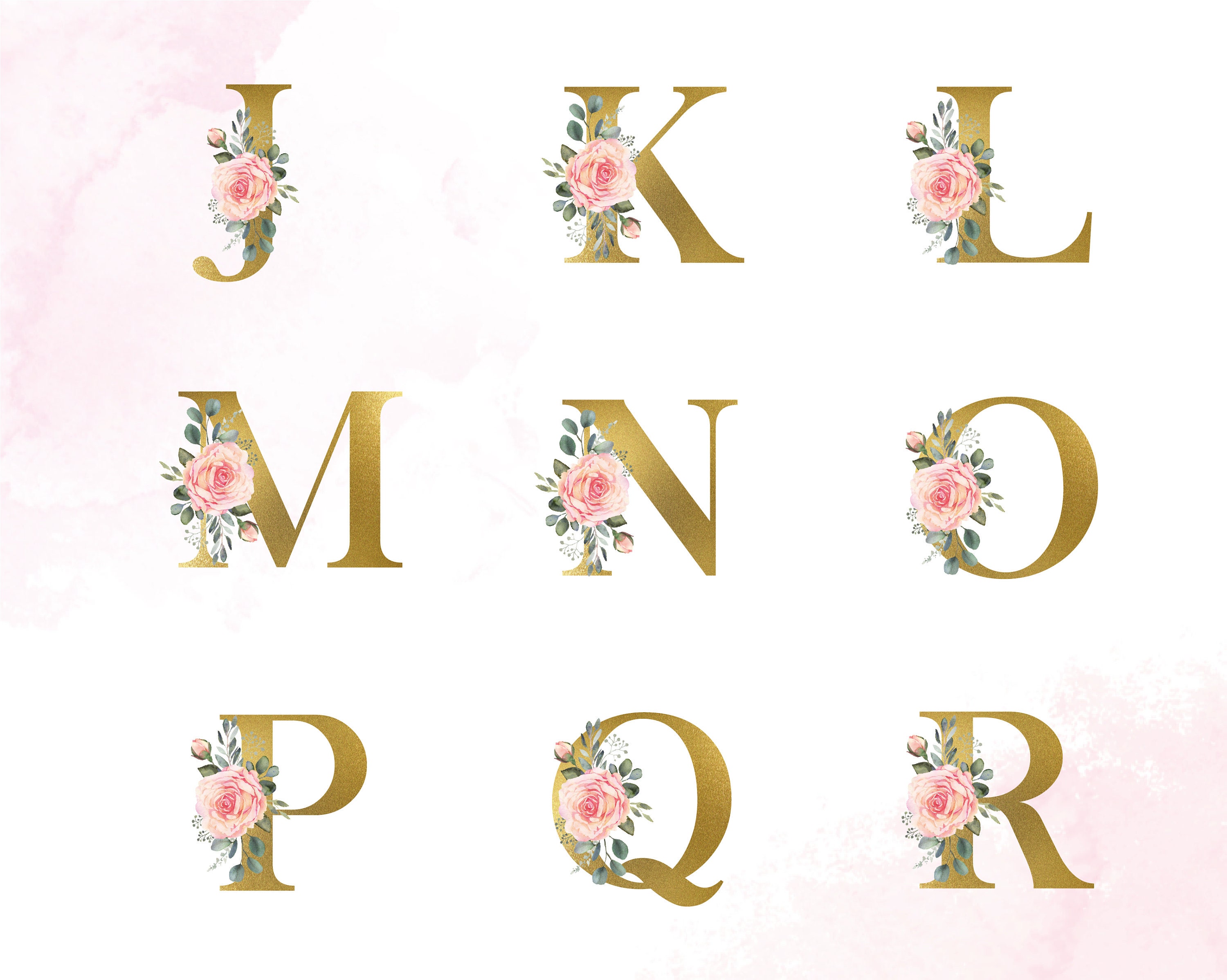 Gold Watercolour Flower Alphabet Gold Monogram Letters - Etsy