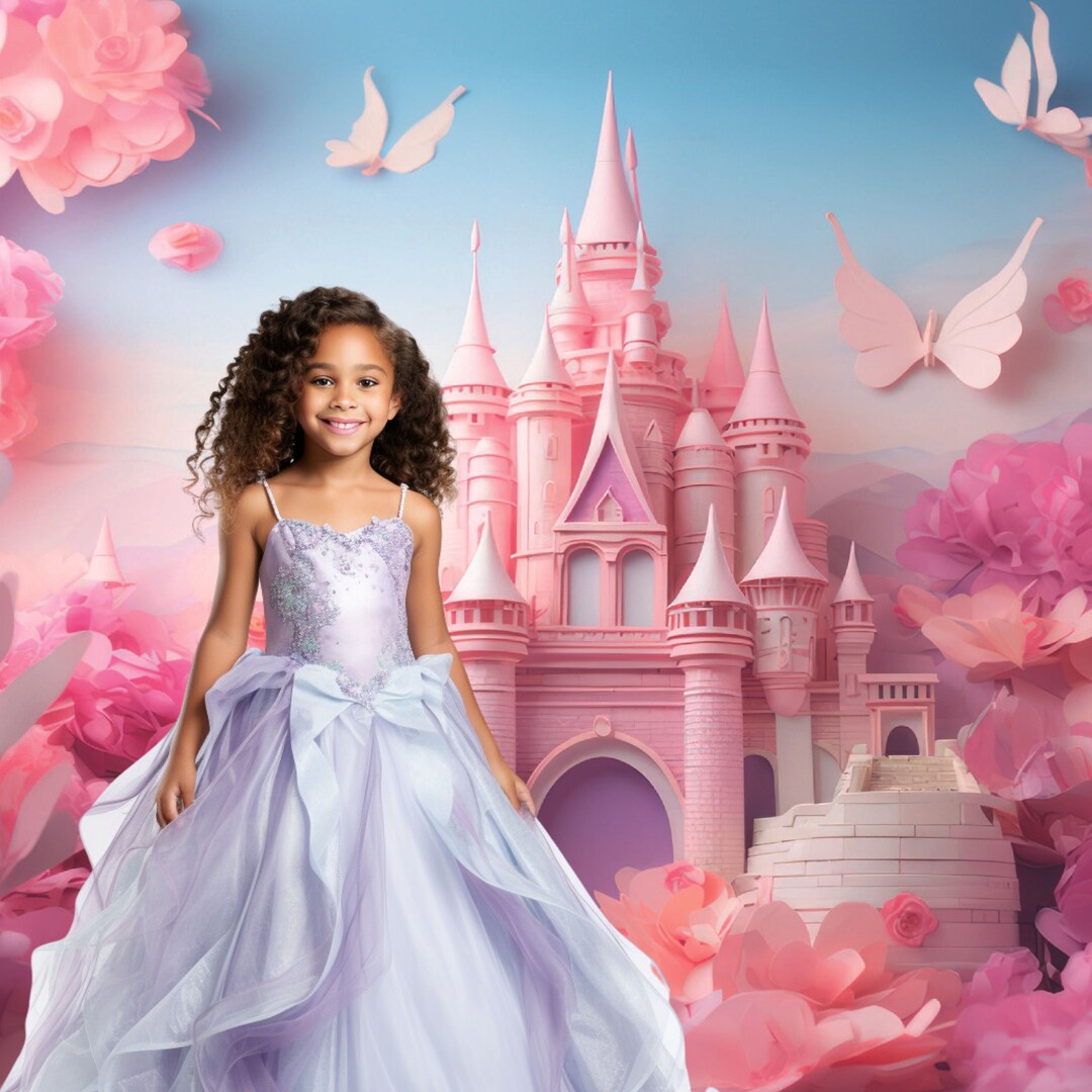 Pink Princess Castle Backdrop, Pink Fairytale Magic Castle Background ...