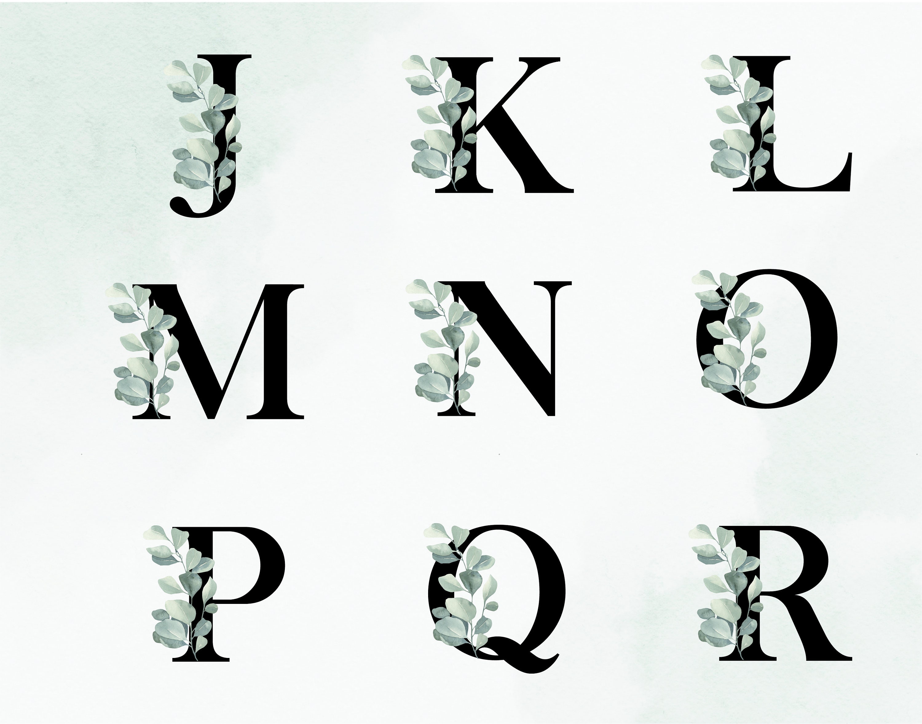 Watercolour Eucalyptus Alphabet, Floral Monogram Letters, Flower ...