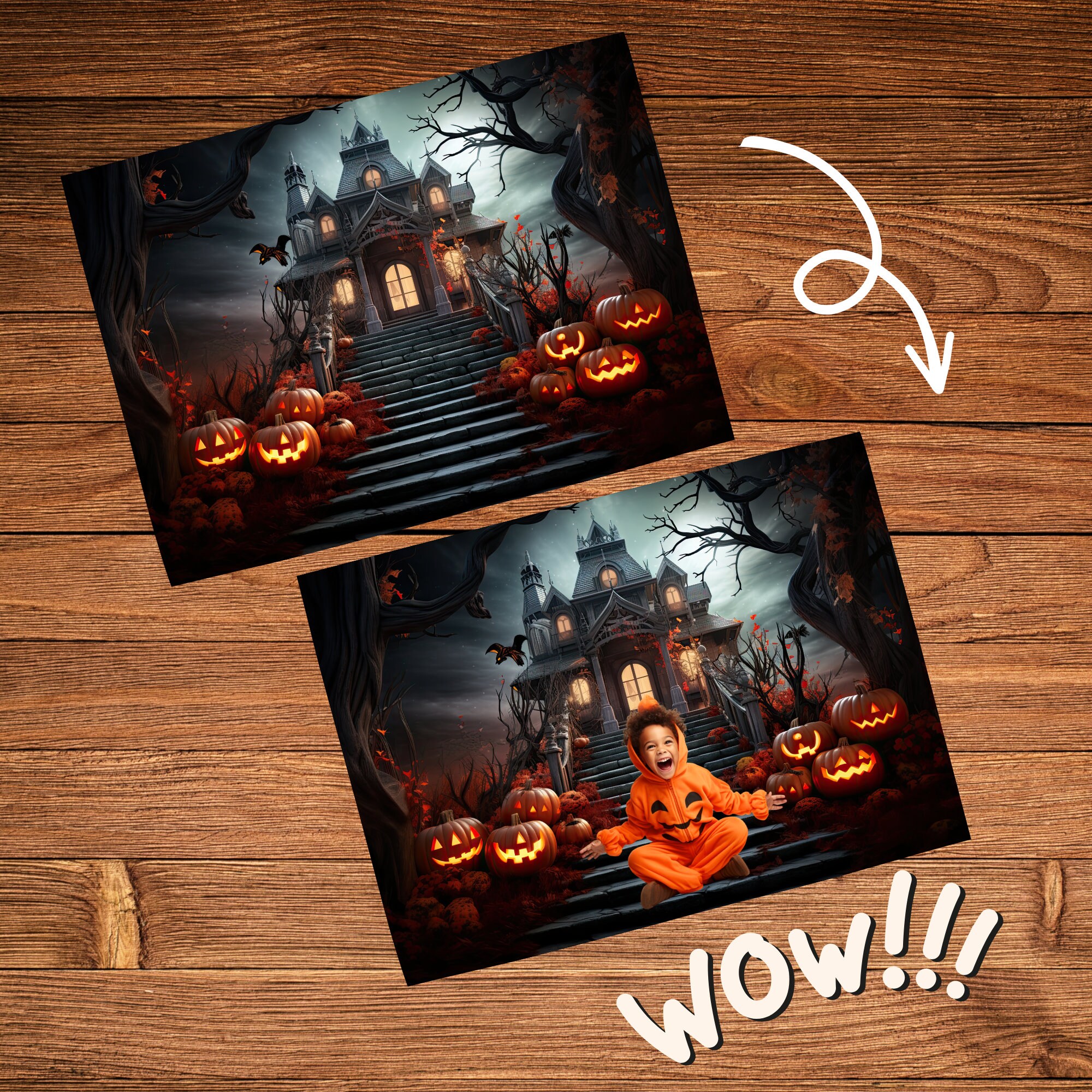 Halloween Spooky Castle Stairs Backdrop, Horror Scary Backdrop, Digital ...