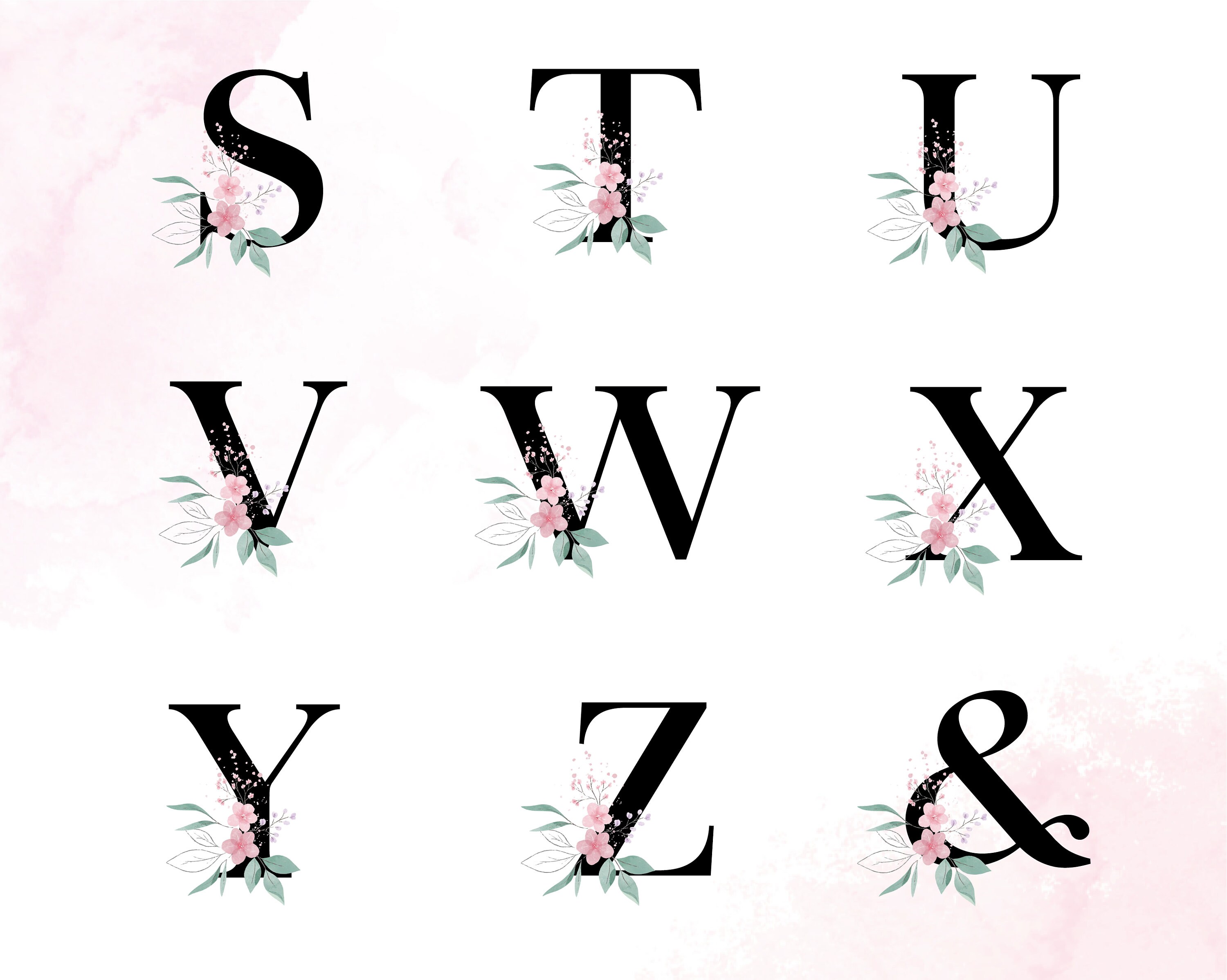 Watercolour Floral Alphabet Floral Monogram Letters Flower - Etsy