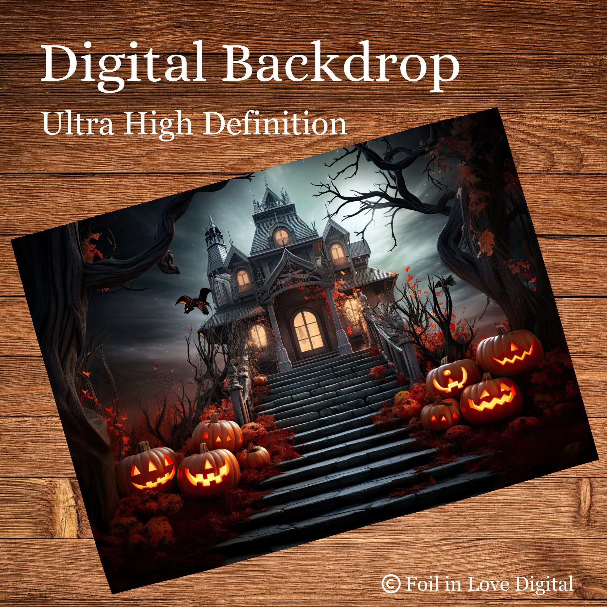 Halloween Spooky Castle Stairs Backdrop, Horror Scary Backdrop, Digital ...