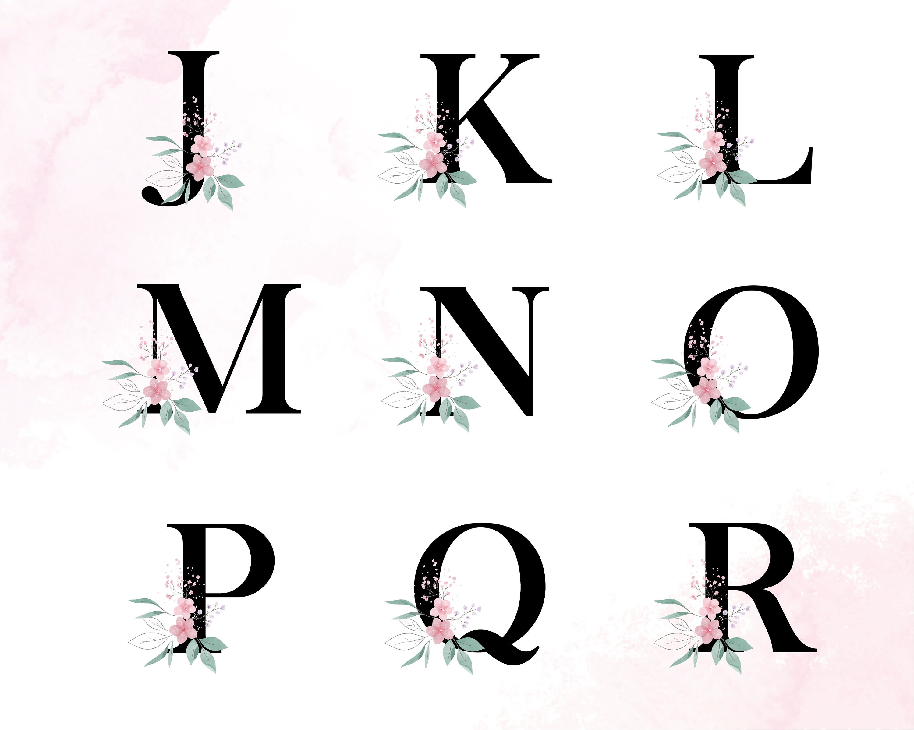 Watercolour Floral Alphabet Floral Monogram Letters Flower - Etsy