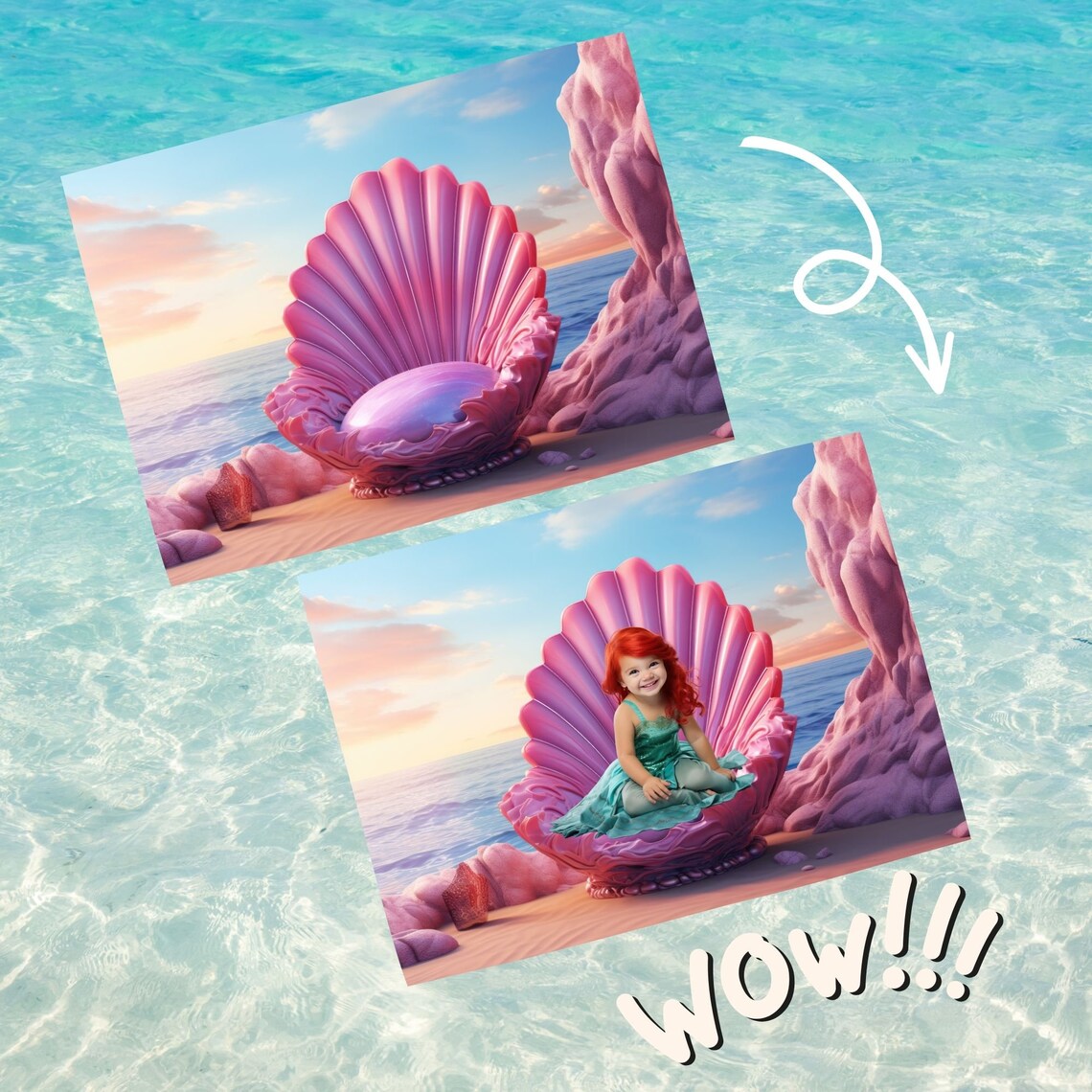 Mermaid Sea Shell Backdrop, Digital Download, Background for ...