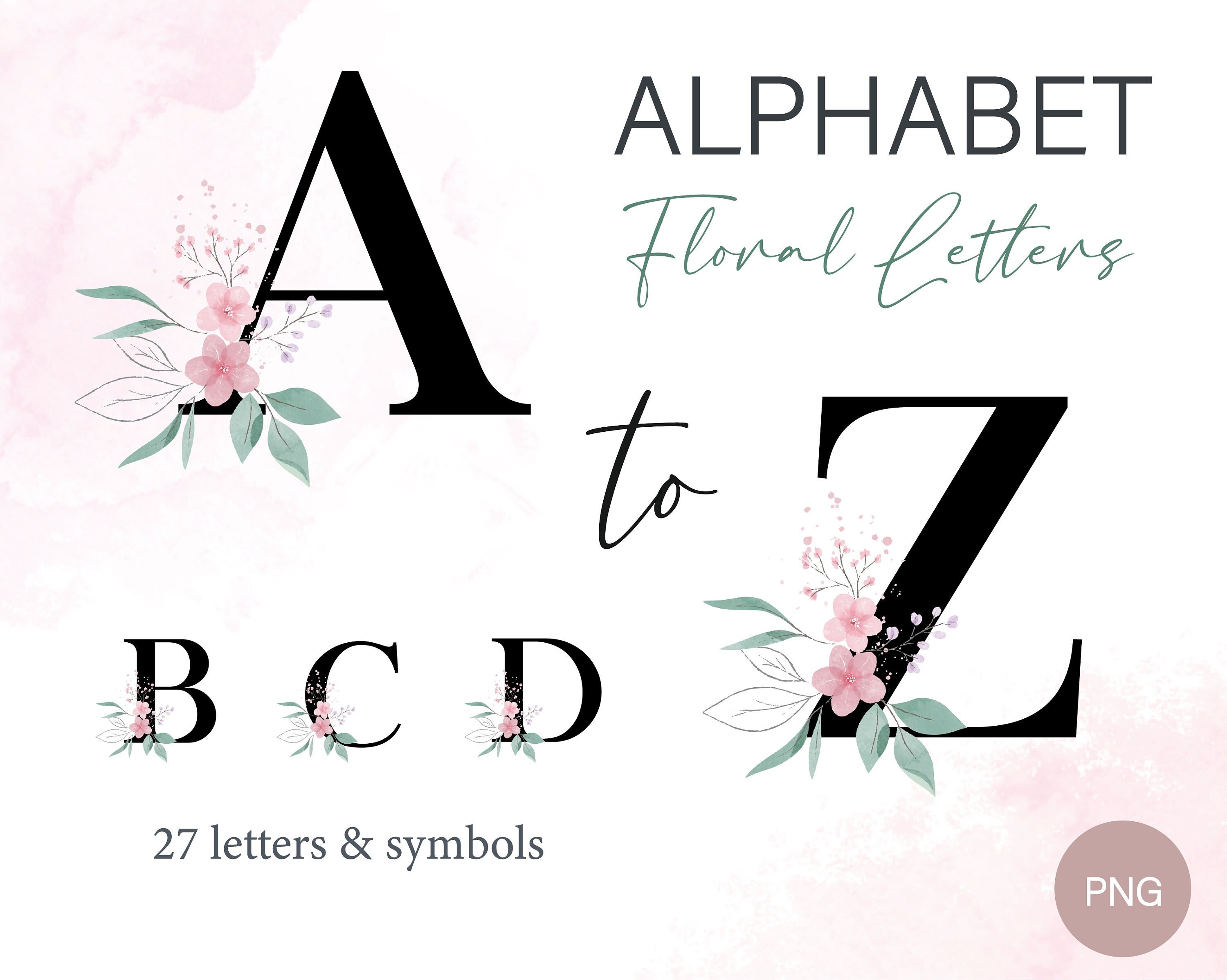 Watercolour Floral Alphabet, Floral Monogram Letters, Flower Letters ...