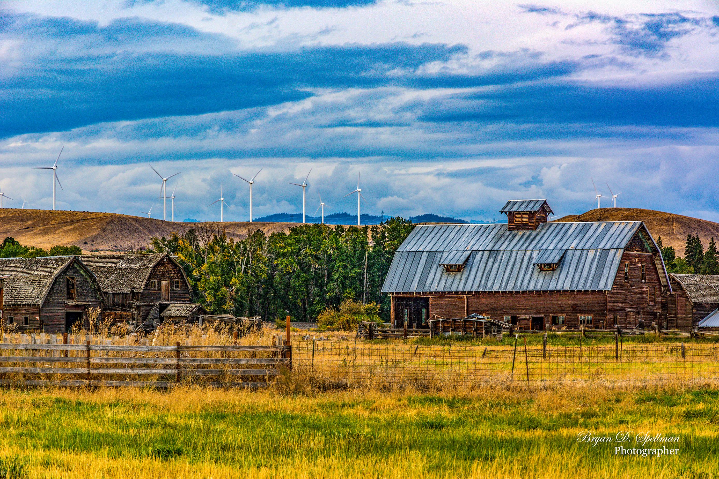 Rustic Wooden Barns, Wind Turbines, Kittitas County, Washington ...