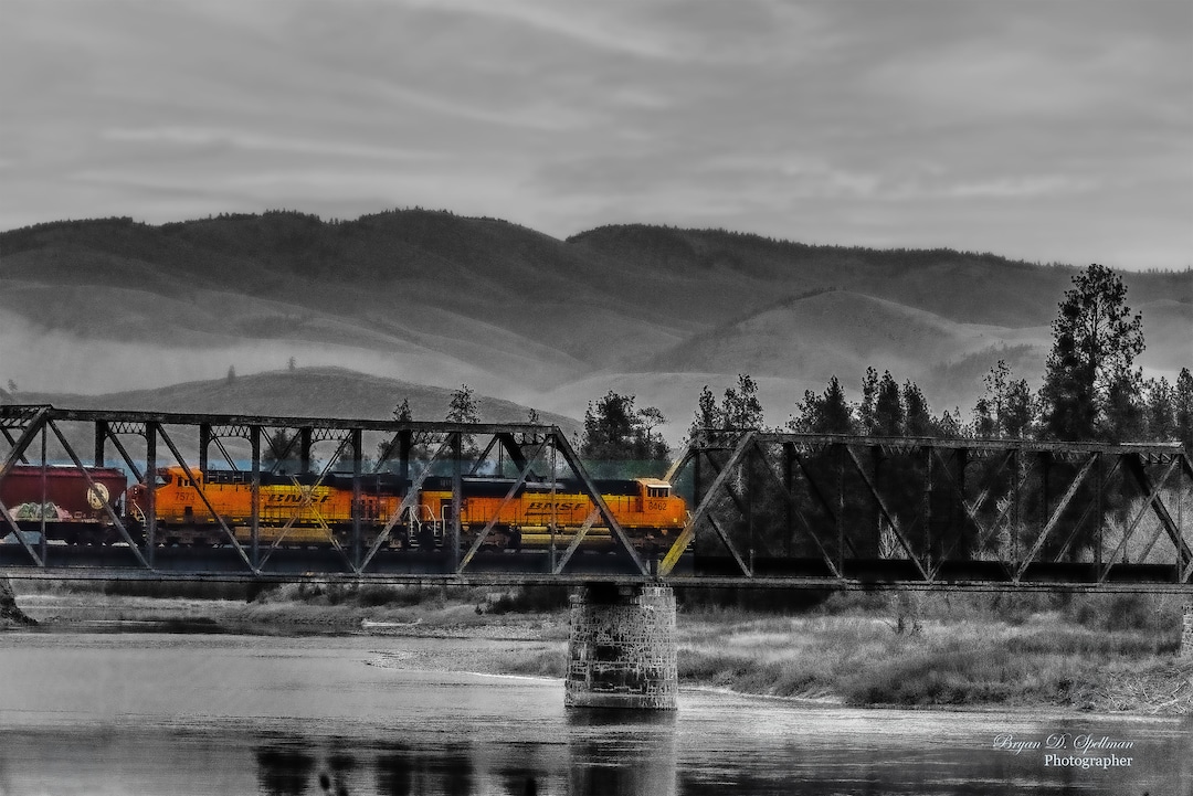 Crossing the Flathead River Bridge, Historic Railroad Bridge, Montana ...
