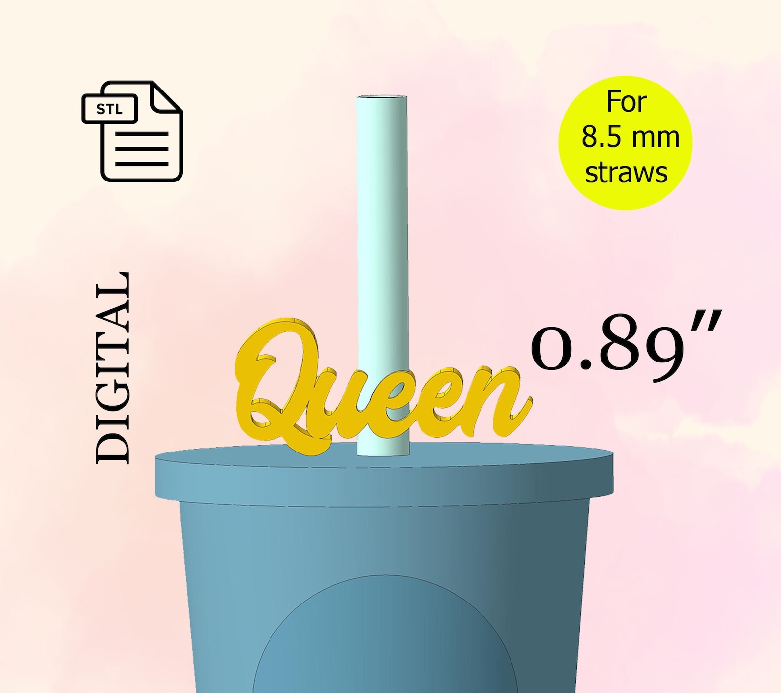 Queen Straw Topper, STL File for 3D Printing, 3D Print STL File, Happy ...