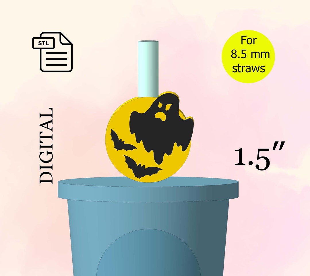 Ghost, Bats, Moon, Halloween Straw Topper, STL File for 3d Printing for ...