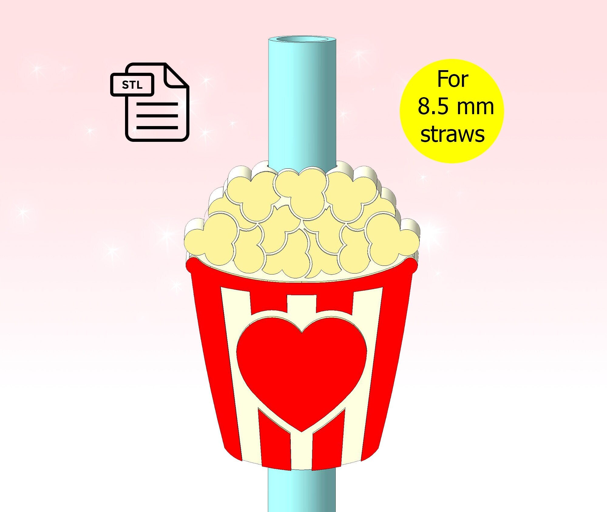 Popcorn Straw Topper STL File for 3D Printing, Engaged, Love Stl ...