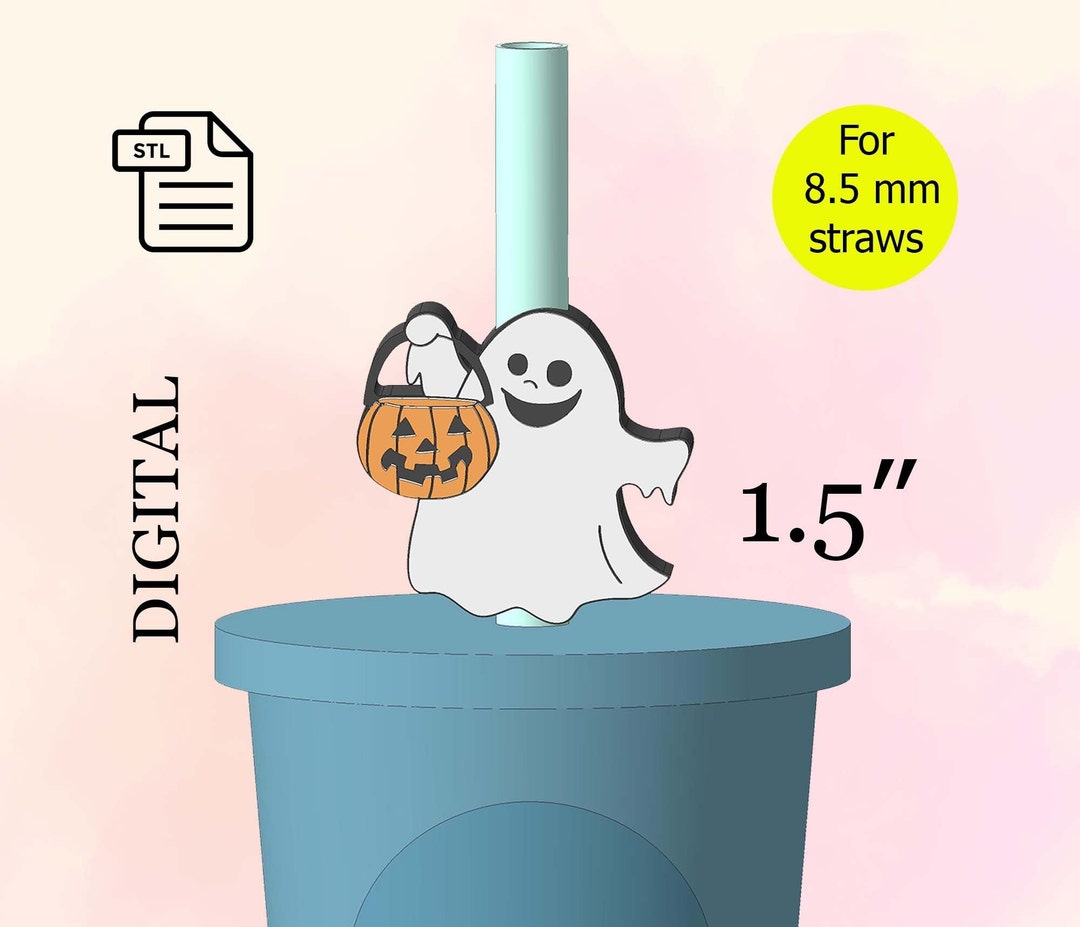 Ghost, Pumpkin, Halloween Straw Topper, STL File for 3d Printing, 3d ...