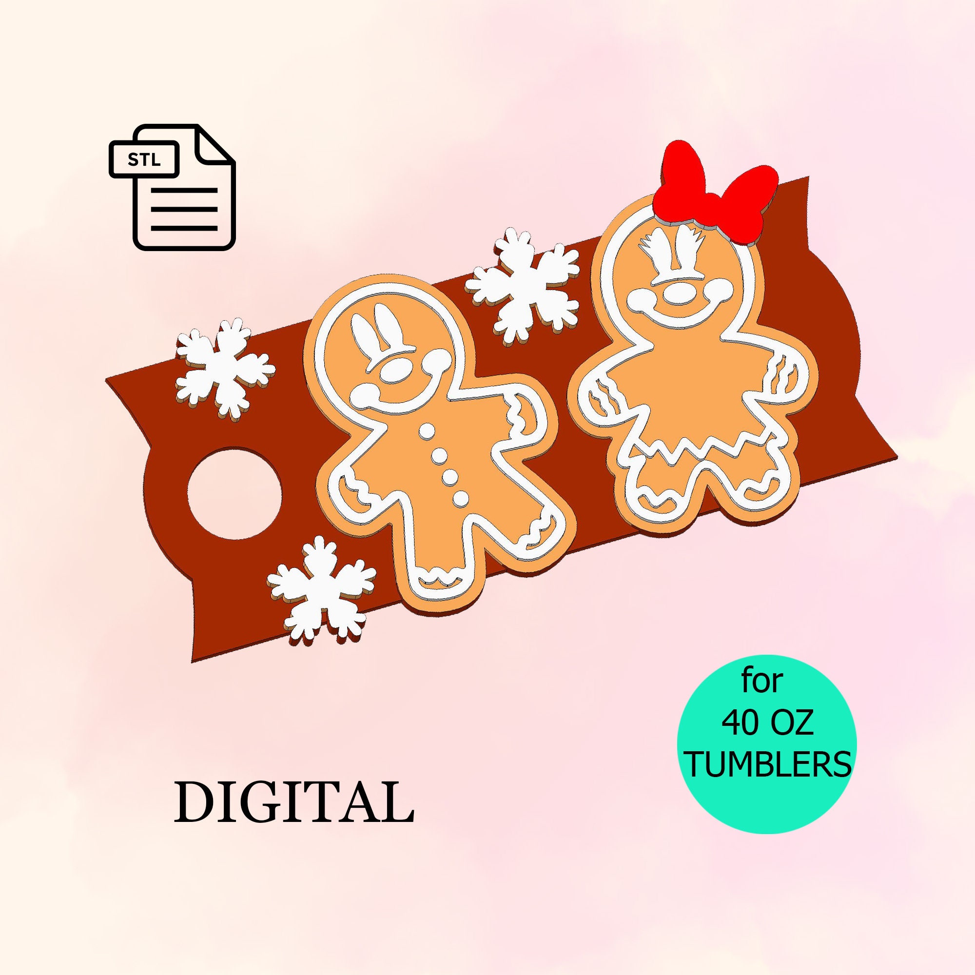 40 OZ Tumbler, Christmas Gingerbread Men, Straw Topper for 3D Printing ...