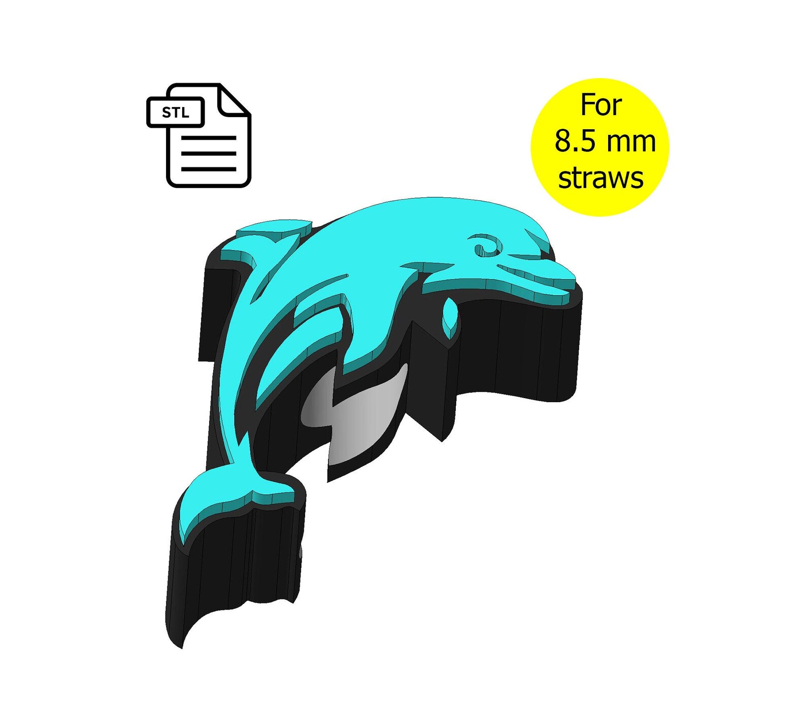 Straw Topper Dolphin, STL File for 3D Printing, Baby Shower, Happy ...