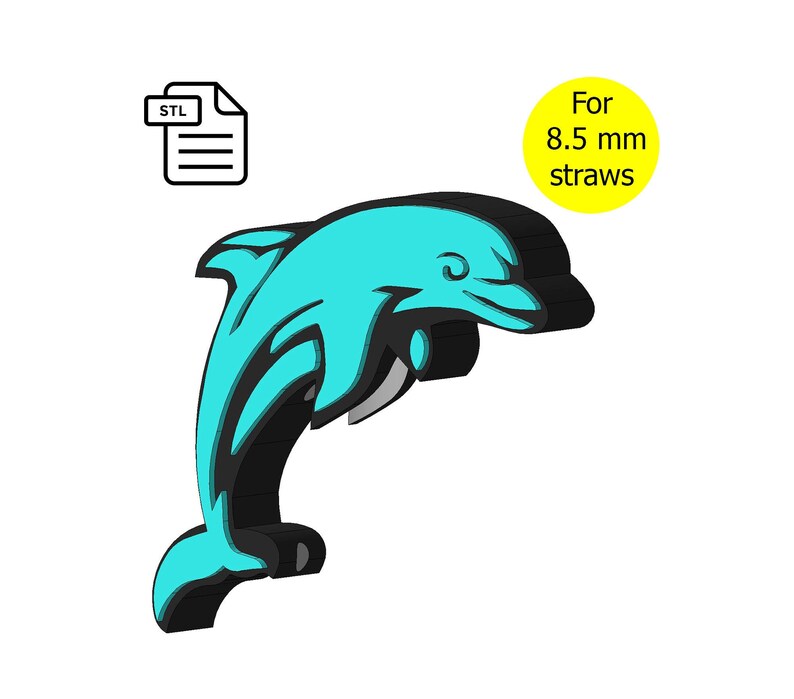 Straw Topper Dolphin, STL File for 3D Printing, Baby Shower, Happy ...