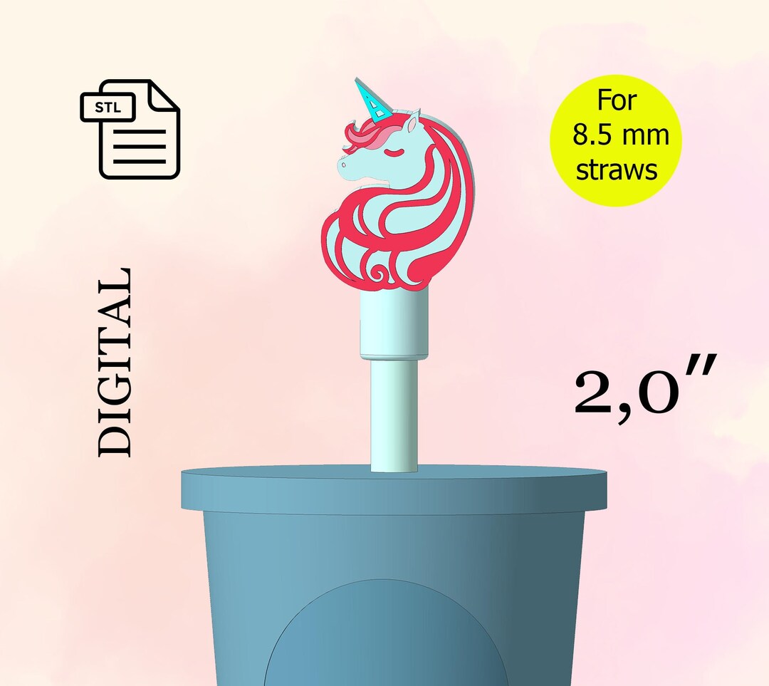 Unicorn, Straw Cover, STL File for 3D Printing, Straw Cap, Straw Topper ...