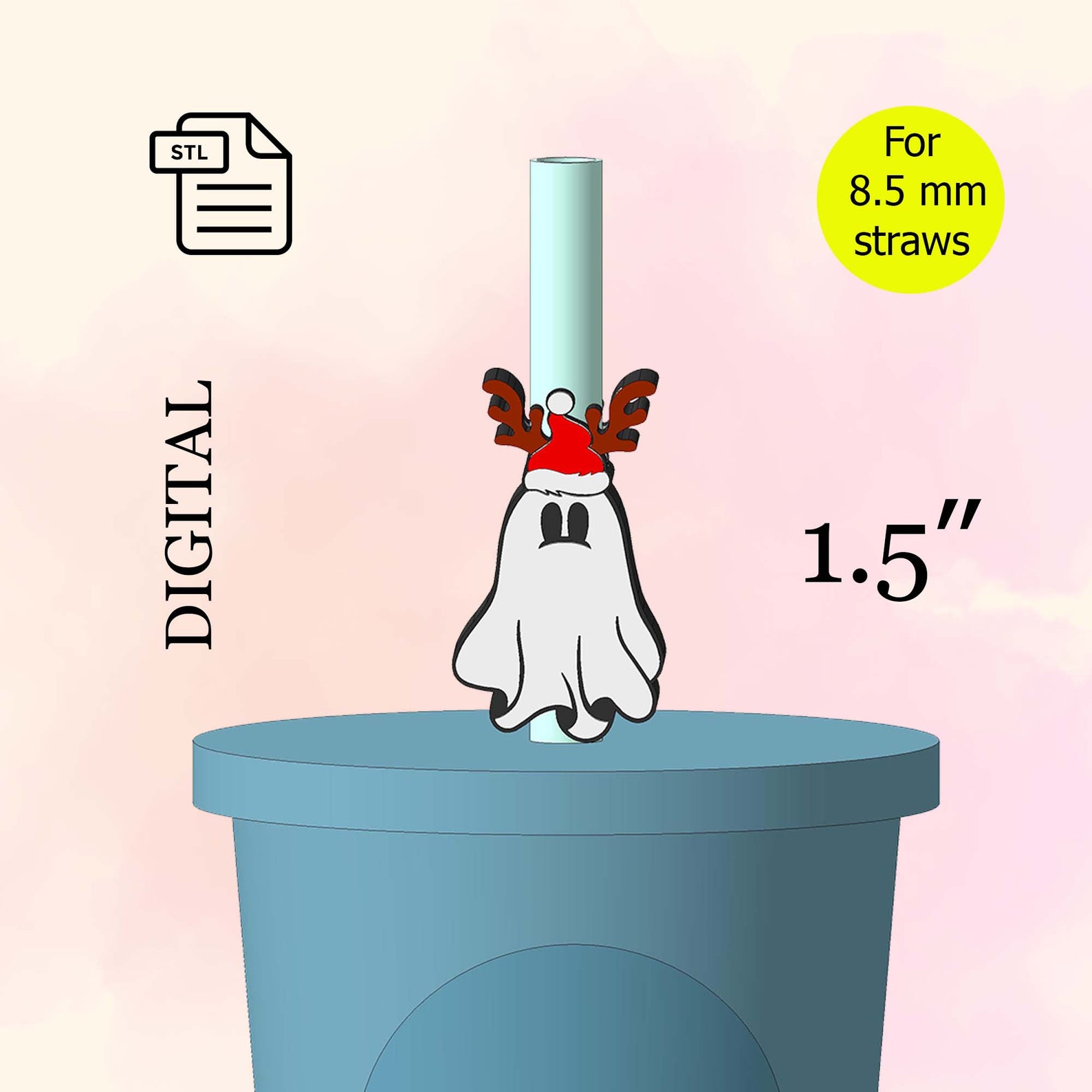 Christmas Ghost, Straw Topper STL File for 3D Printing, 3D Print File ...