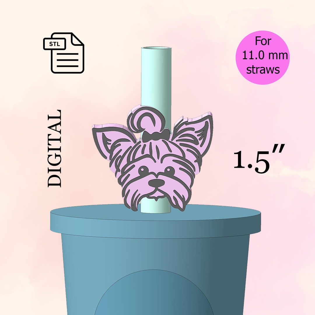 Yorkie Straw Topper STL File for 3d Printing, Pet Dog Lovers Gift ...