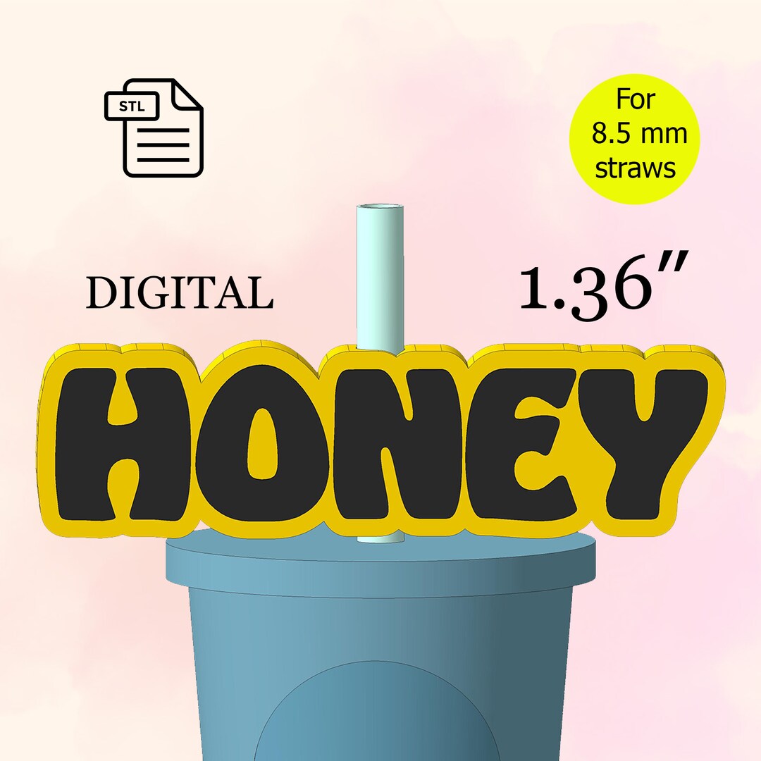 Honey Straw Topper, STL File for 3d Printing, 3d Print STL File, Happy ...