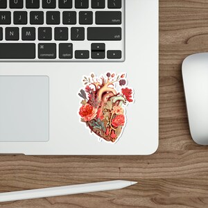 Blooming Heart Vinyl Laptop Sticker, Anatomical Heart, Waterproof ...