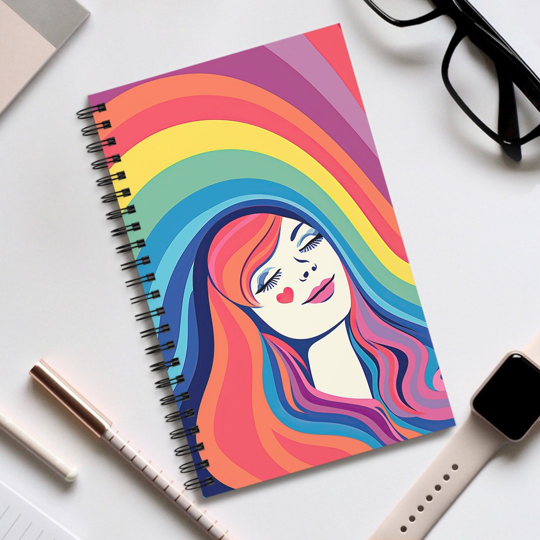 Cute Girl Under the Rainbow Spiral Notebook A5 Journal With - Etsy
