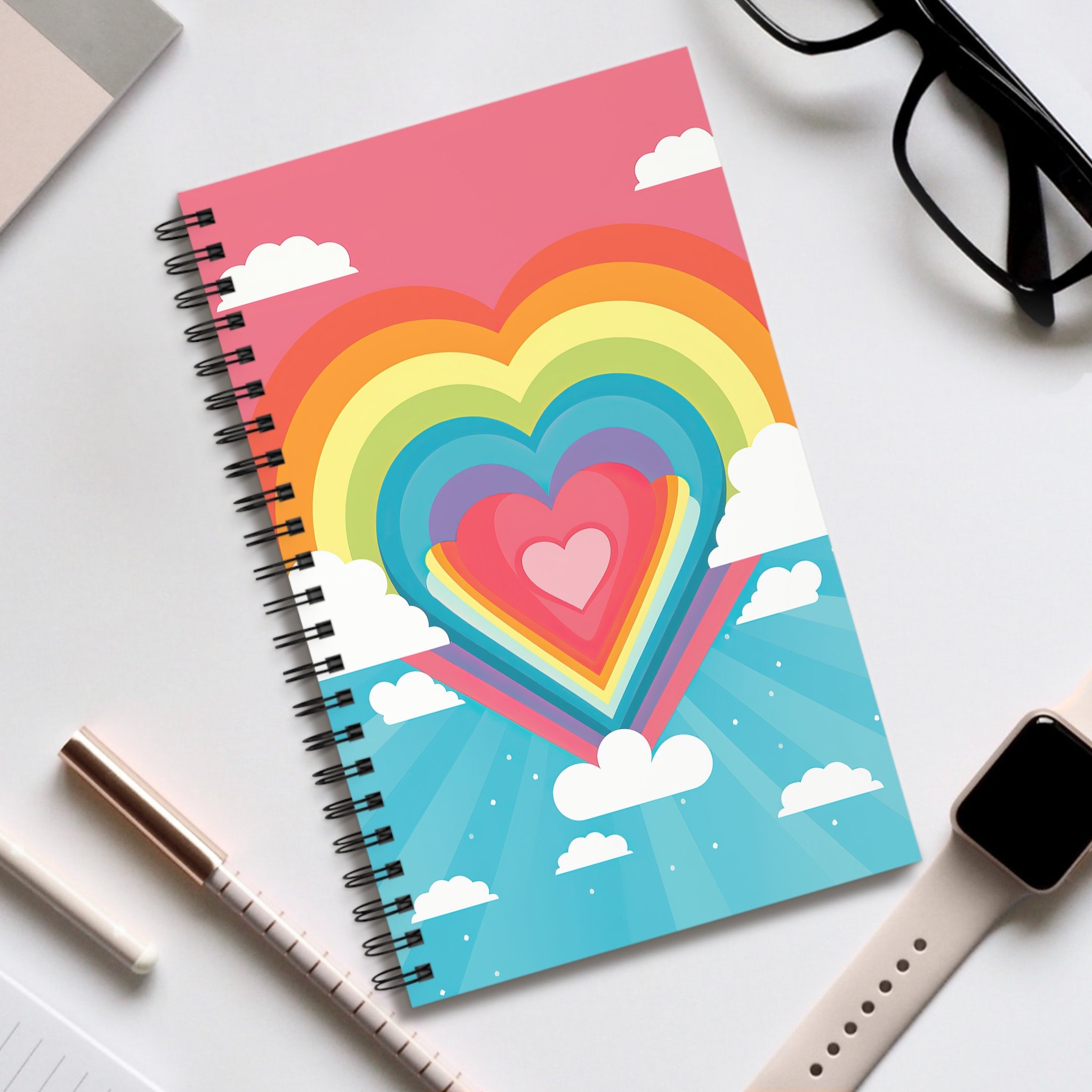 Cute Pastel Rainbow Heart Spiral Journal Notebook A5, Ruled Line ...