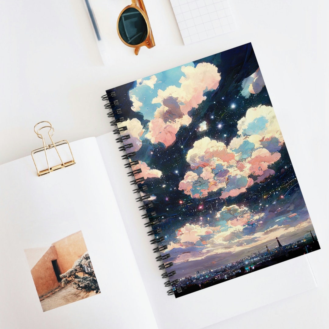 Stars and Clouds Artwork Lined Notebook, Ruled Spiral Journal, A5 Anime ...