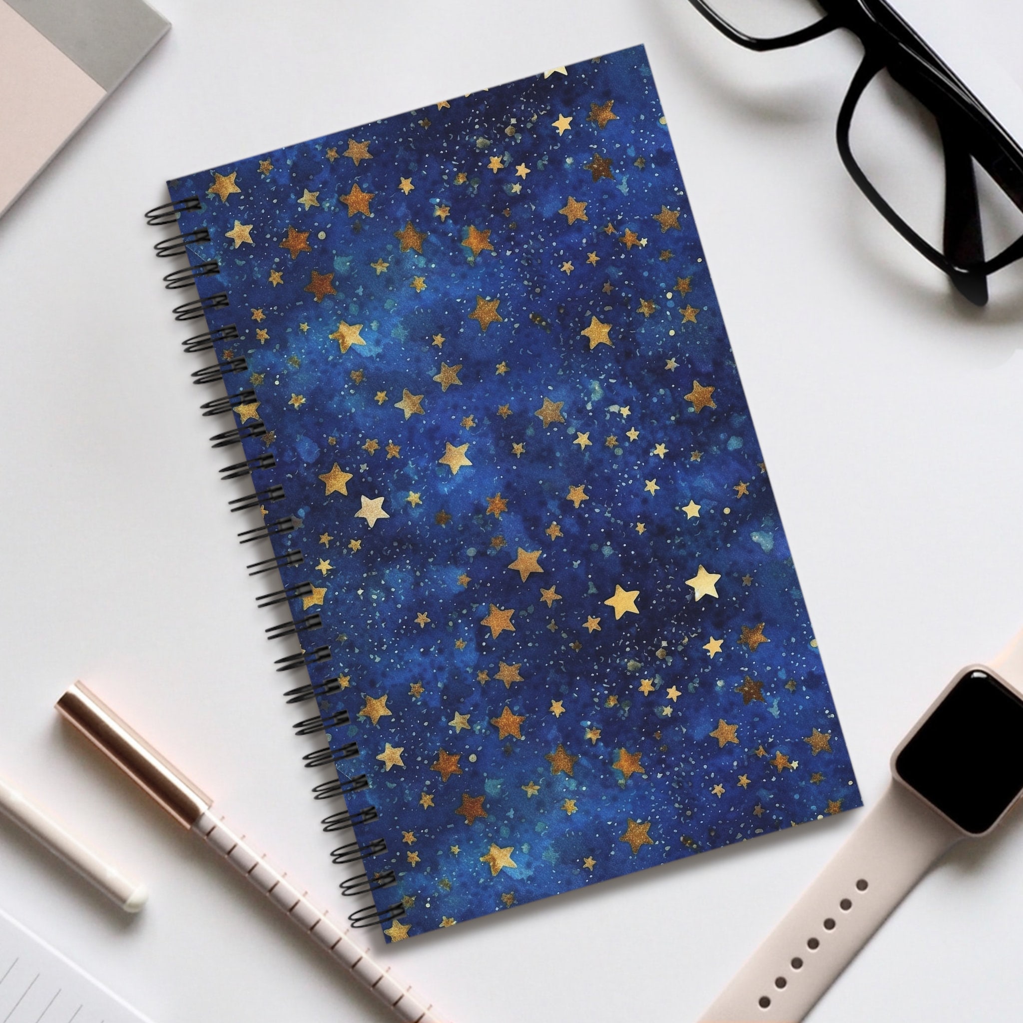 Blue Watercolour Sky With Stars Spiral Journal With Lined Dotted Blank ...