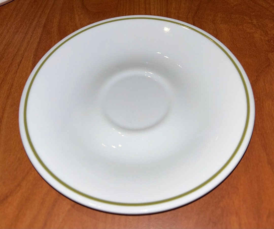 White Corelle Saucer With Olive Green Stripe - Vintage - Etsy