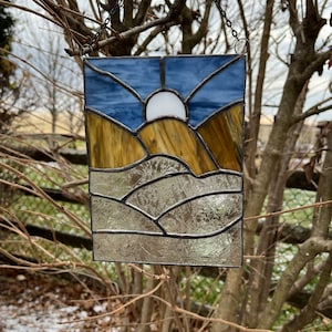 Stained Glass Suncatcher Panel-full Moon Rising Over Mountains-winter ...