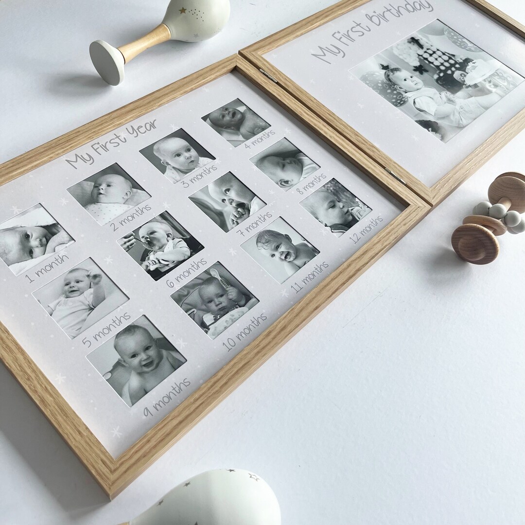 My First Year Photo Frame - Oak Effect Double Frame - Baby's First 12 ...