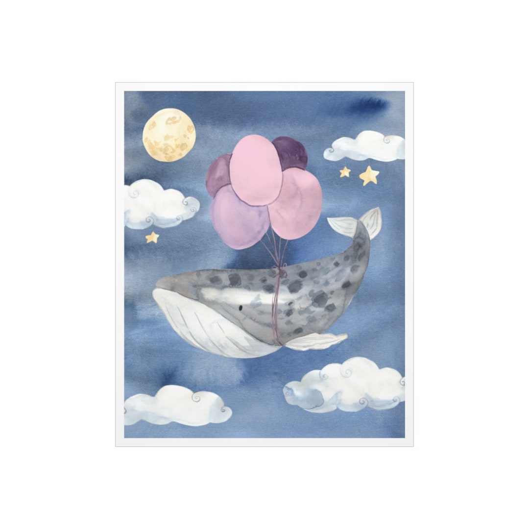 Flying Whale With Balloons Poster | Blue Whale - Etsy