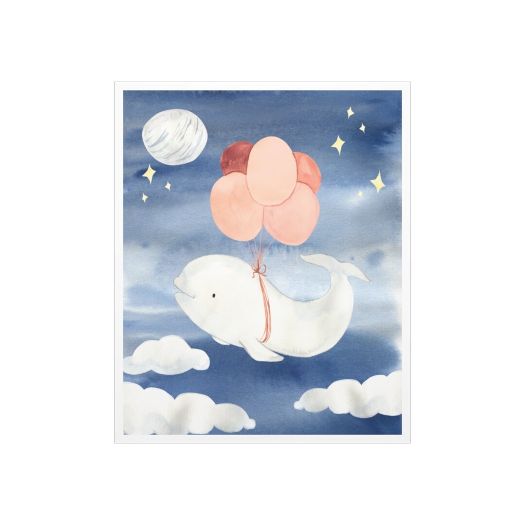 Flying Whale With Balloons Poster | Beluga - Etsy