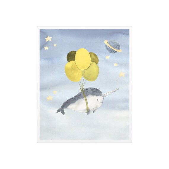 Flying Whale With Balloons Poster Narwhal - Etsy