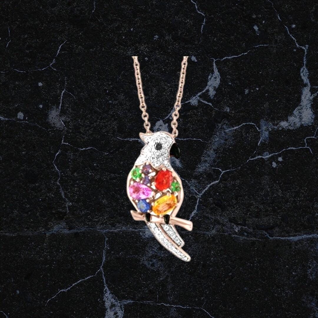 Effy Safari Collection Parrot Pendant With Diamonds and Semi-precious ...