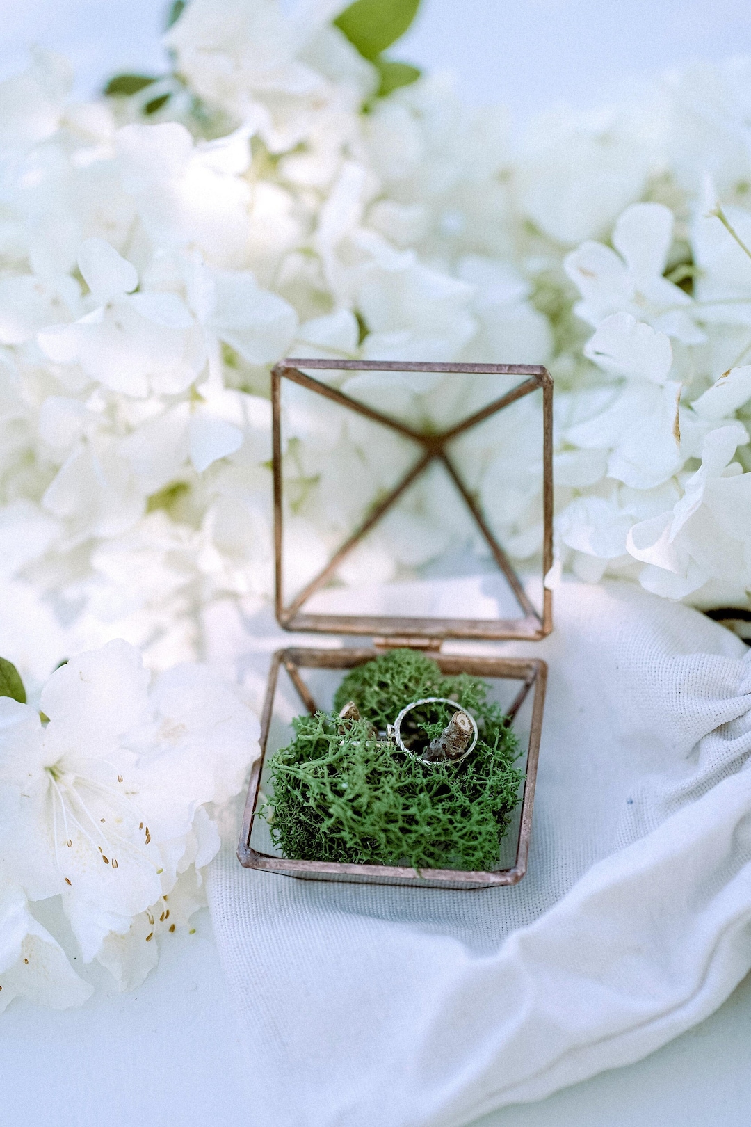 Glass Geometric Ring Box, Wedding Engagement, Moss & Pebble Fill - Etsy