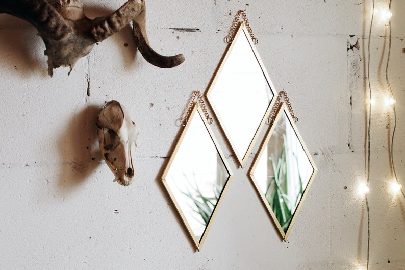 Rhombus Mirror Set Mirror Wall Decor Small Wall Mirror - Etsy