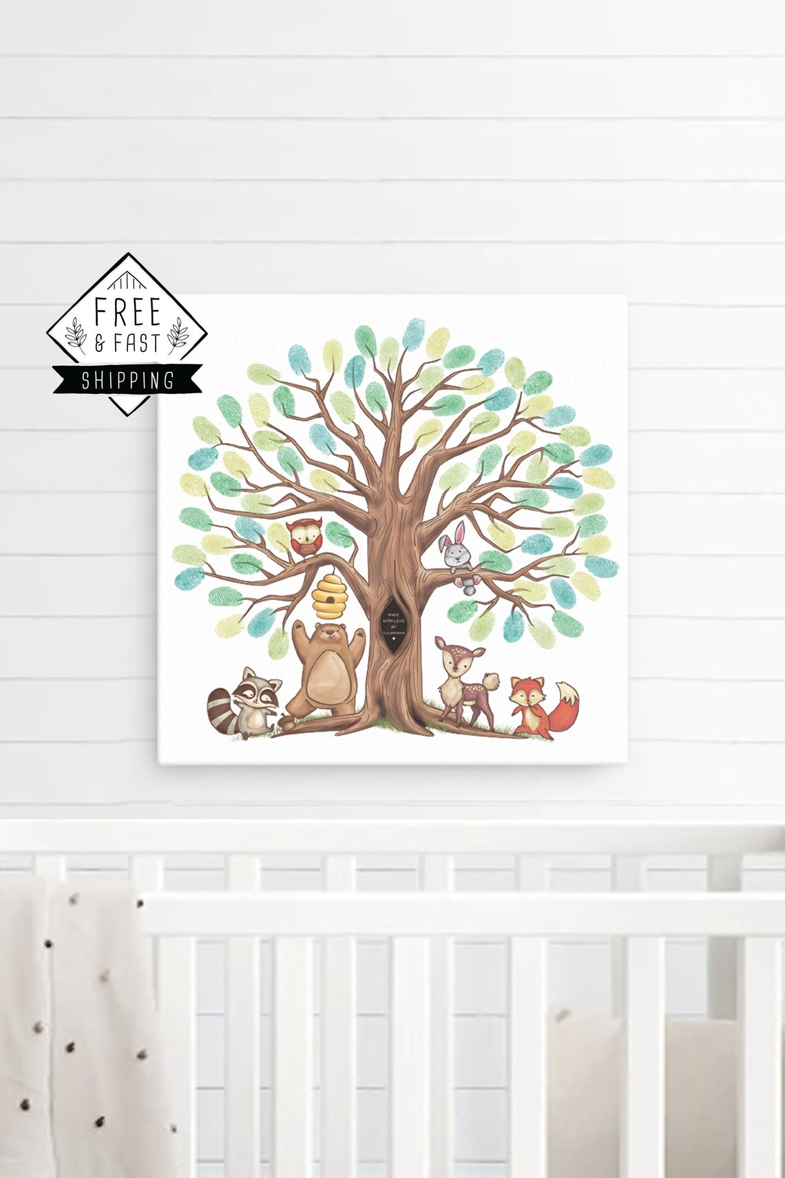 Framed Woodland Fingerprint Tree Canvas and Nursery Wall Décor ...