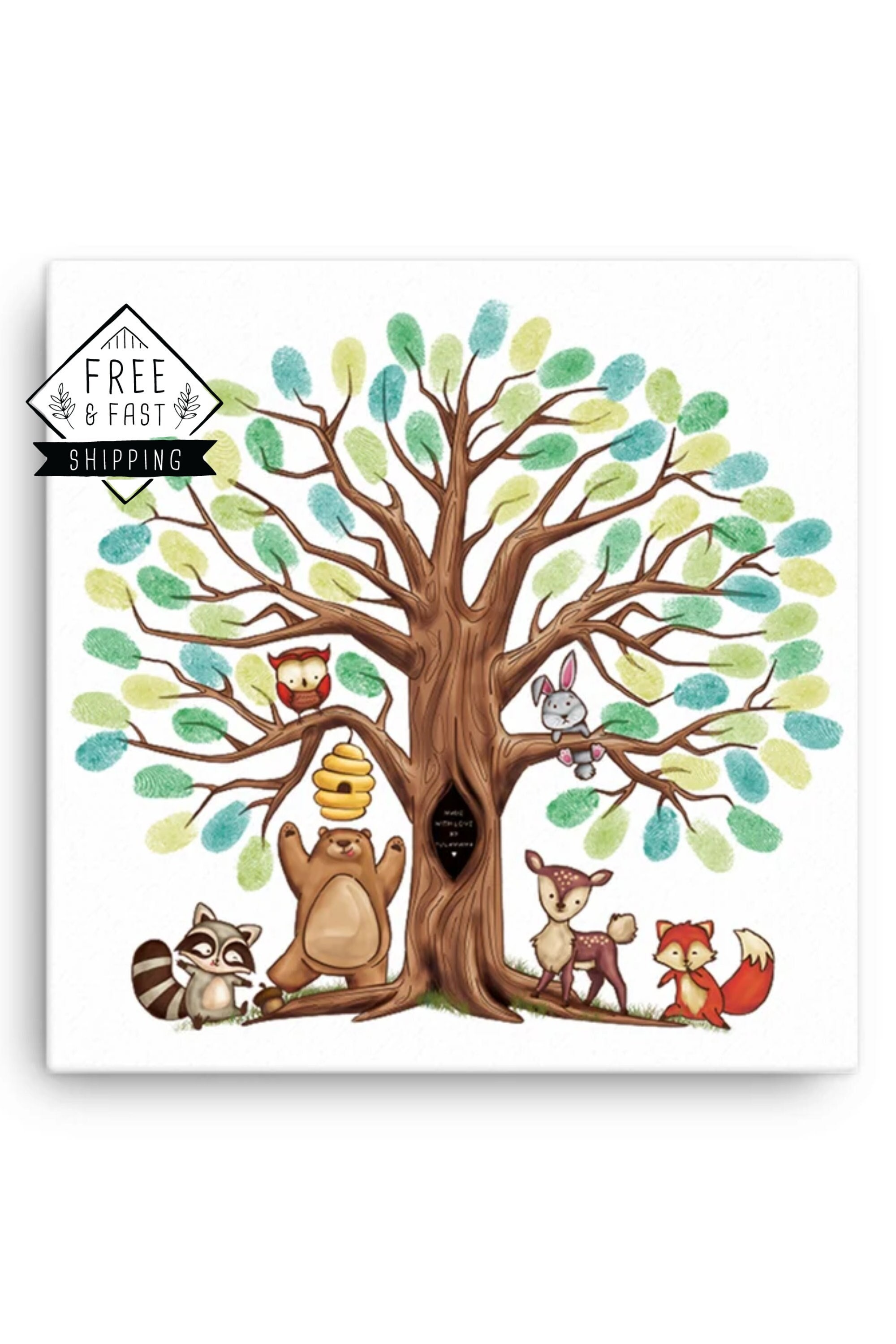 Framed Woodland Fingerprint Tree Canvas and Nursery Wall Décor ...