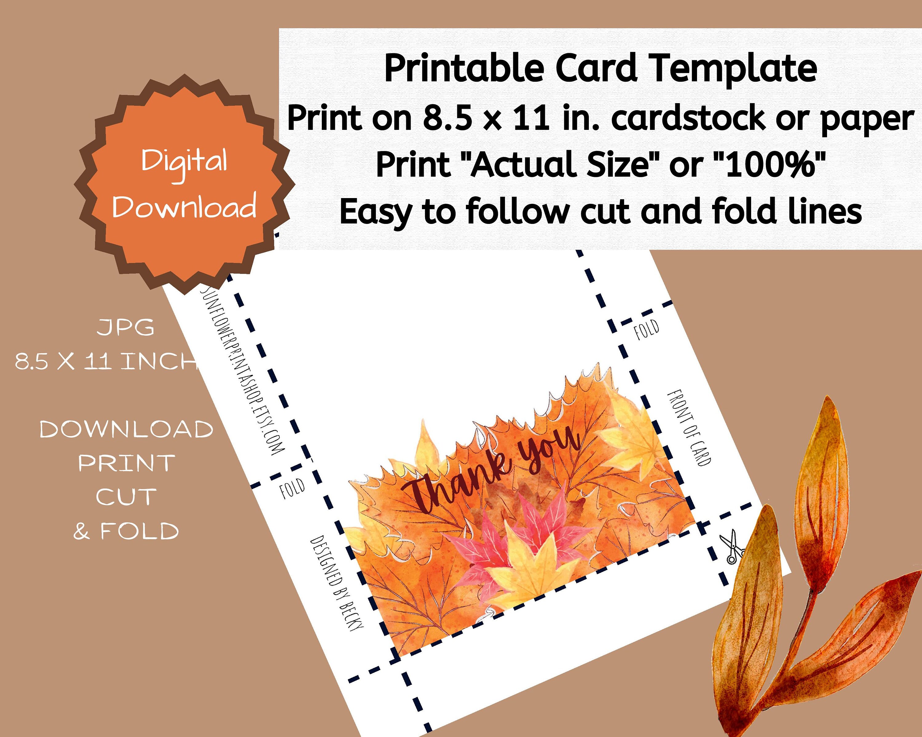 Fall Thank You Card Template Printable Friendsgiving 6 X - Etsy