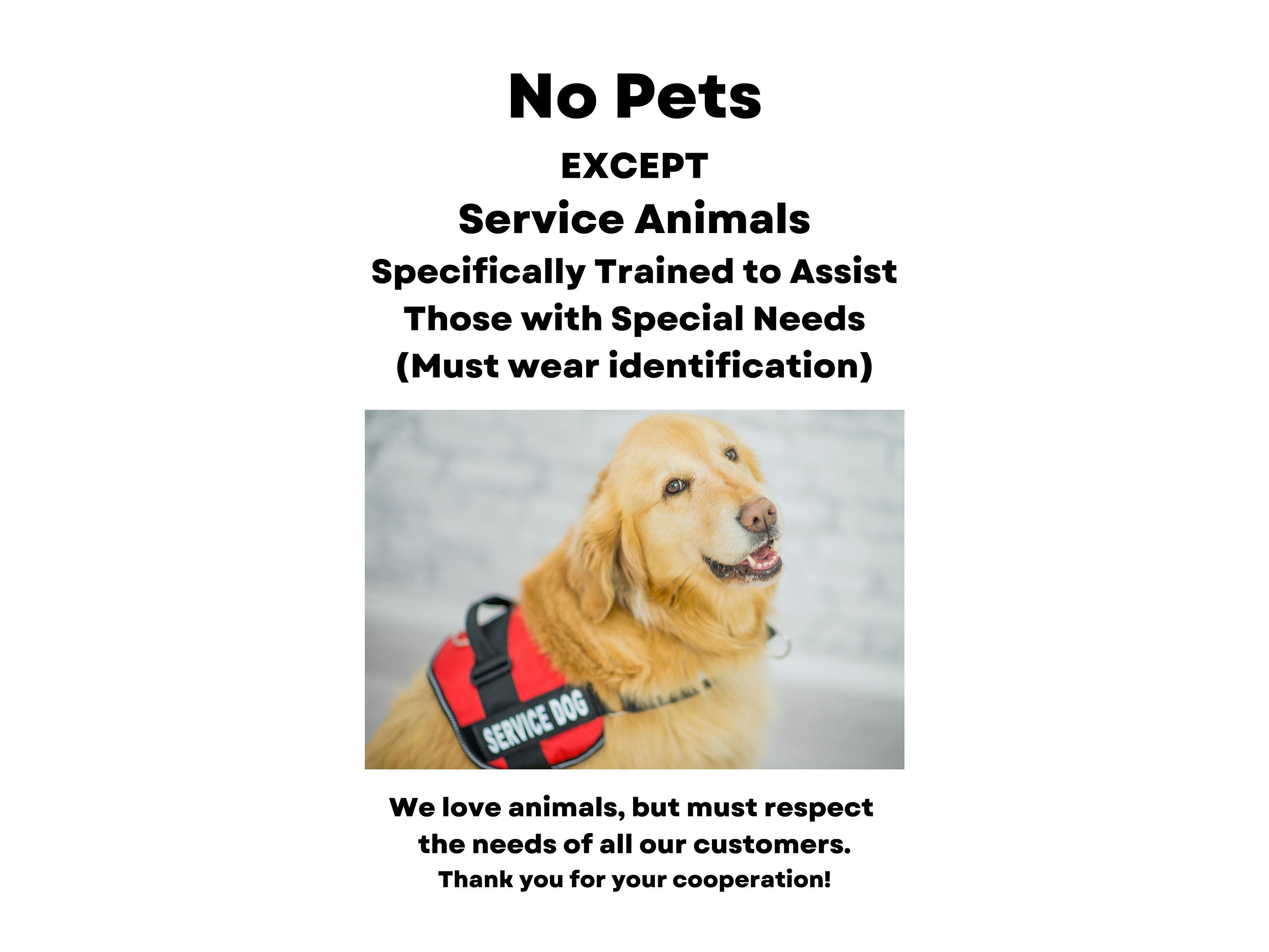 No Pets Sign, Service Dogs Allowed, No Dogs Allowed Inside, Printable ...