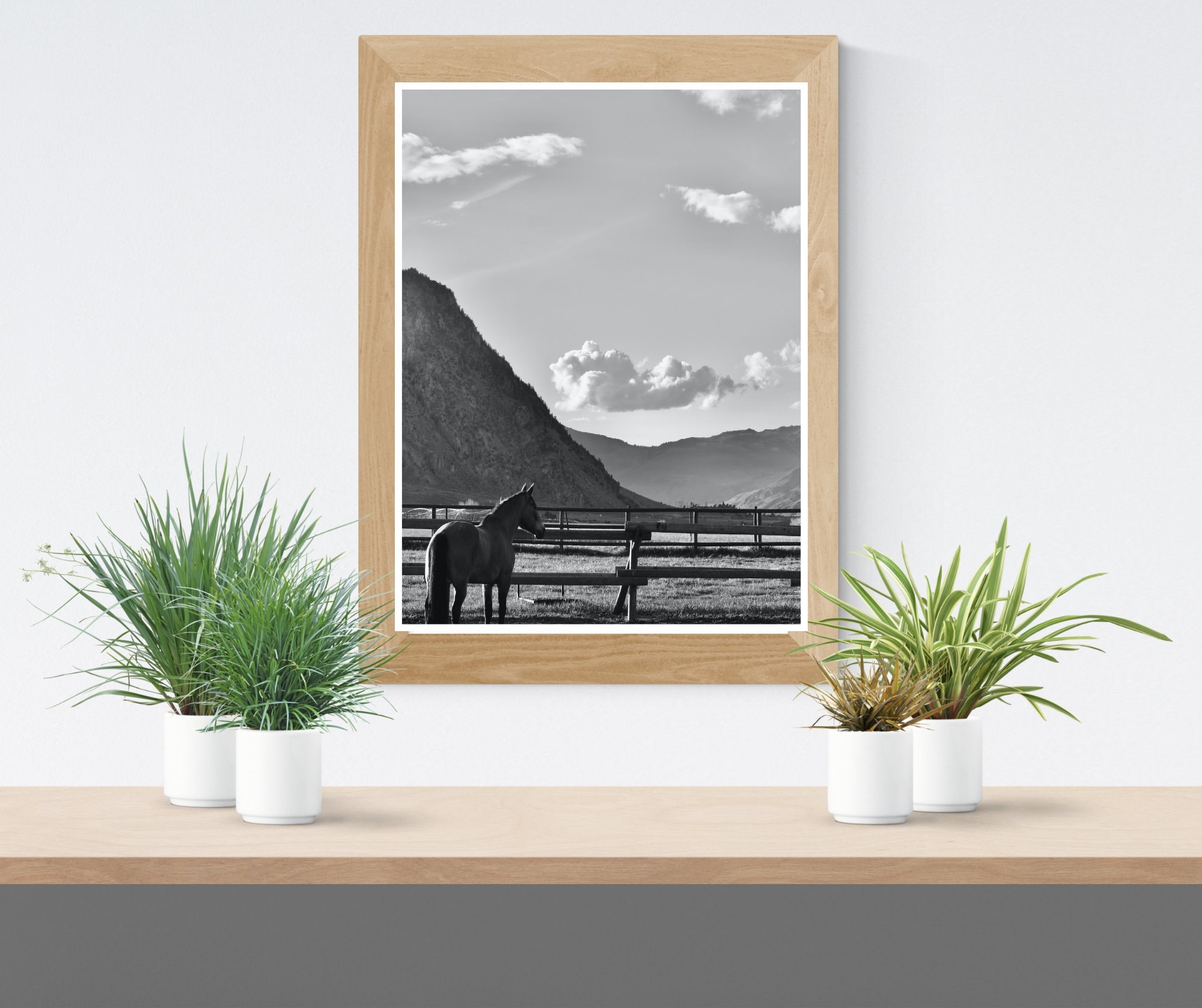 Black and White Western Ranch Horse Print, Printable Wall Art, Mountain ...