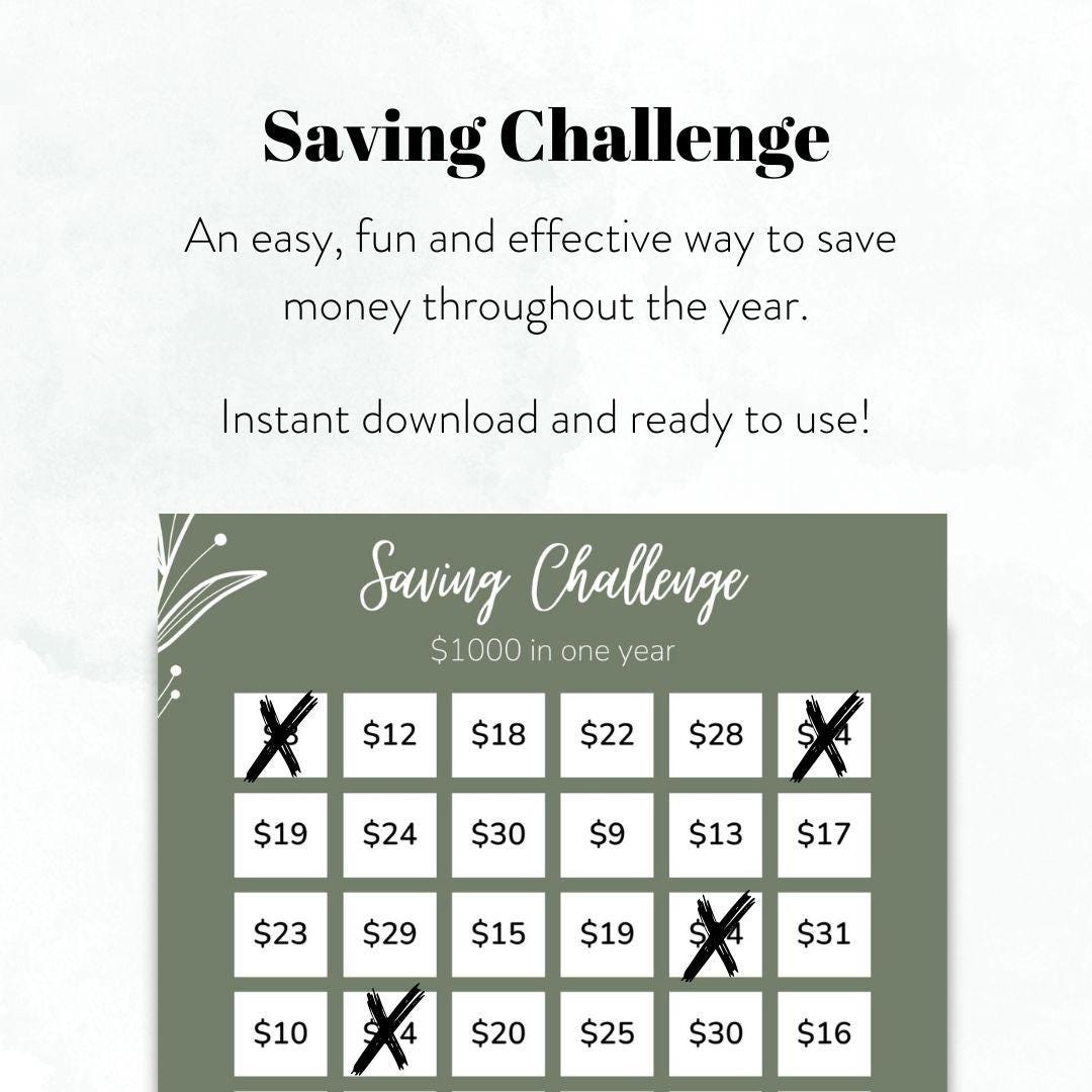 Weekly Saving Challenge – Save 1000 Dollars by the End of the Year - Etsy
