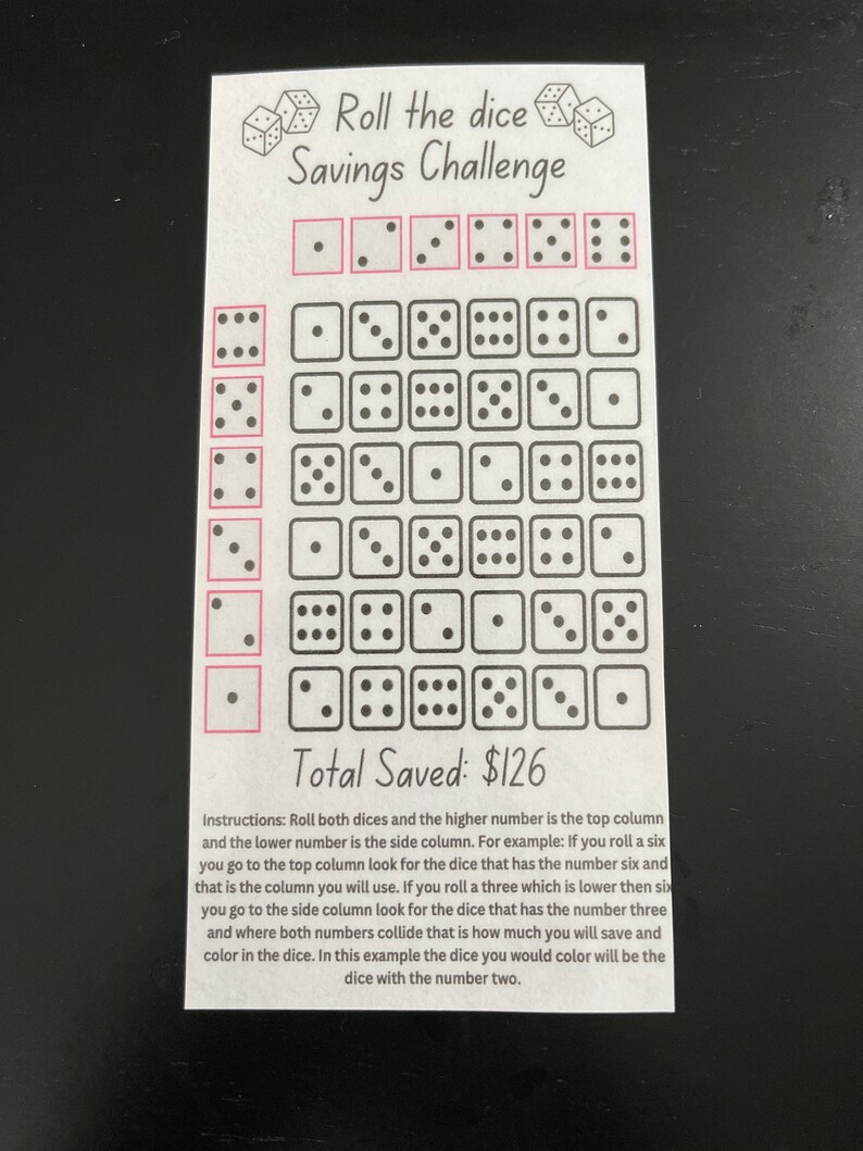 Roll the Dice Savings Challenge - Etsy