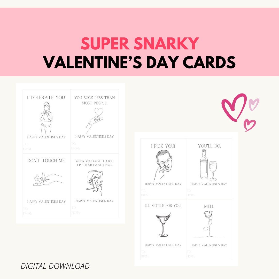 Super Snarky Valentine's Day Cards for Adults Letter Size and A4 ...