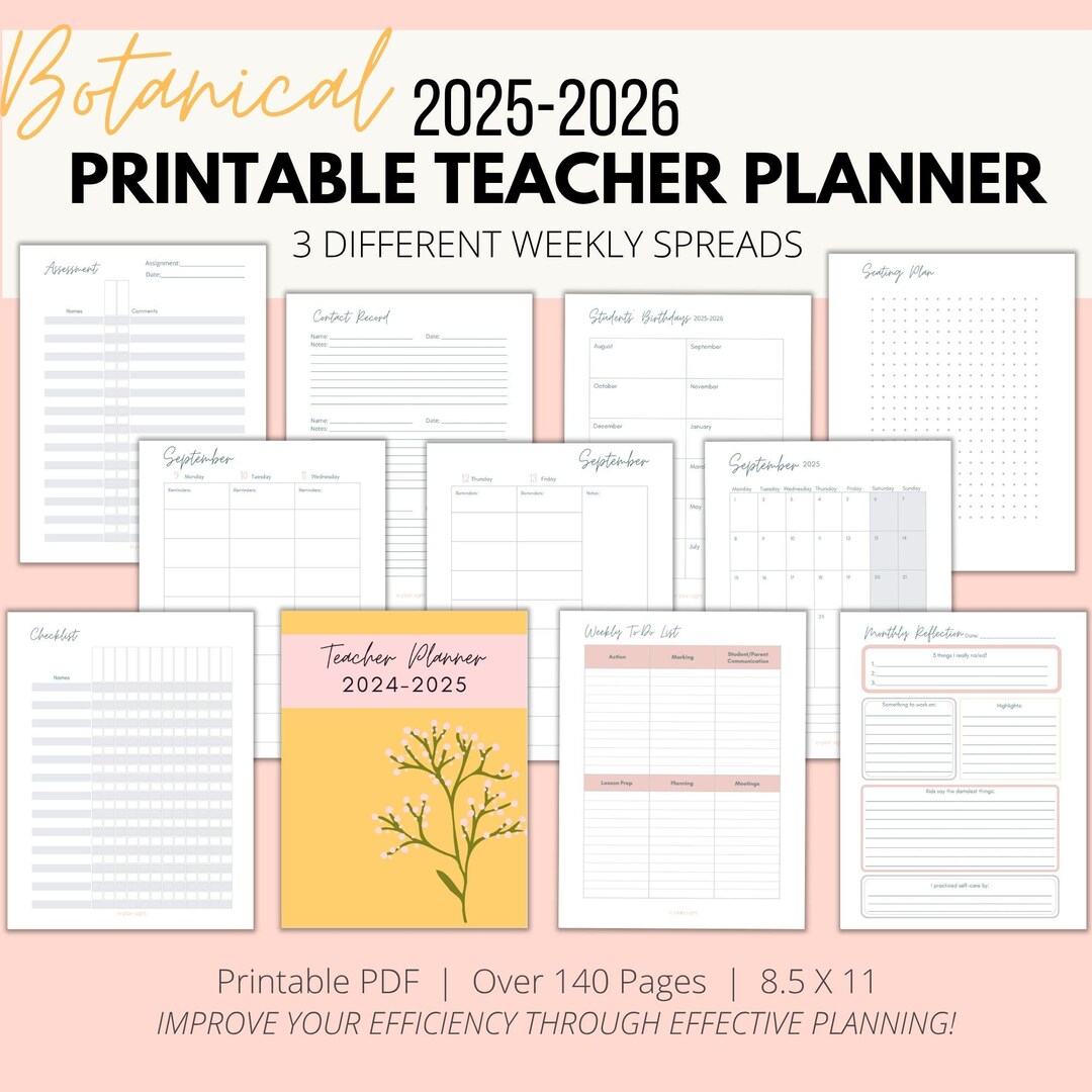 2025-2026 Botanical Teacher Planner/letter Size/3different Weekly ...