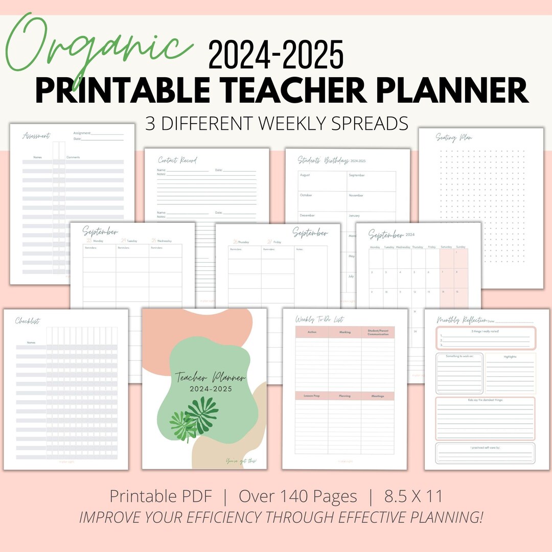 2024-2025 Organic Printable Teacher Planner/8.5 X 11 Letter Size/3 ...