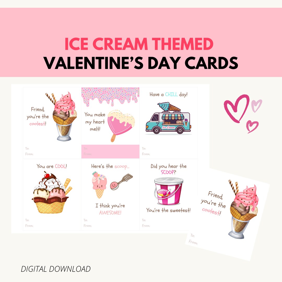 Ice Cream Themed Valentine's Day Cards for Children to Bring to School ...