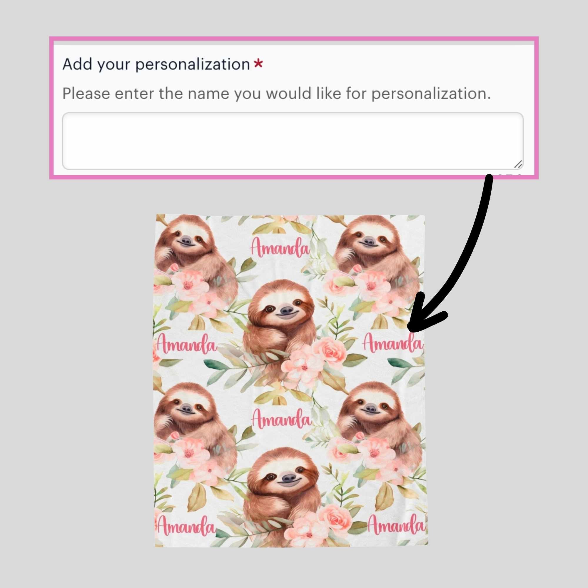 Personalized Watercolor Sloth Blanket for Kids, Cute Name Blanket for ...