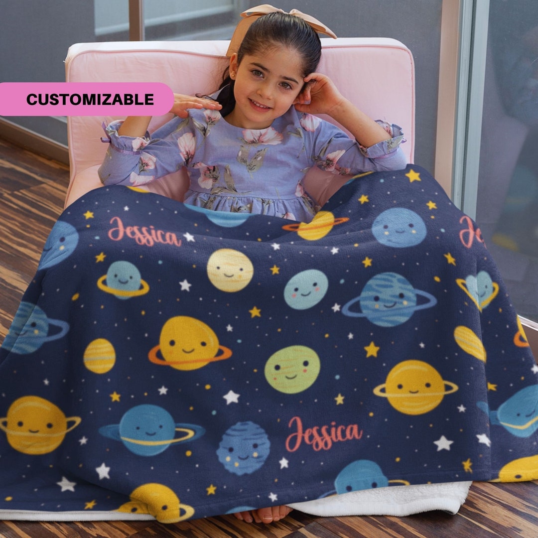 Personalized Space Blanket for Kids, Planets Blanket for Girls, Unique ...